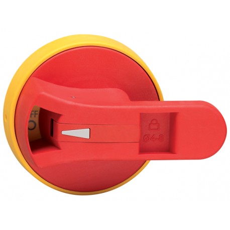GAX66 LOVATO DOOR COUPLING HANDLE, PADLOCKABLE. RED/YELLOW..